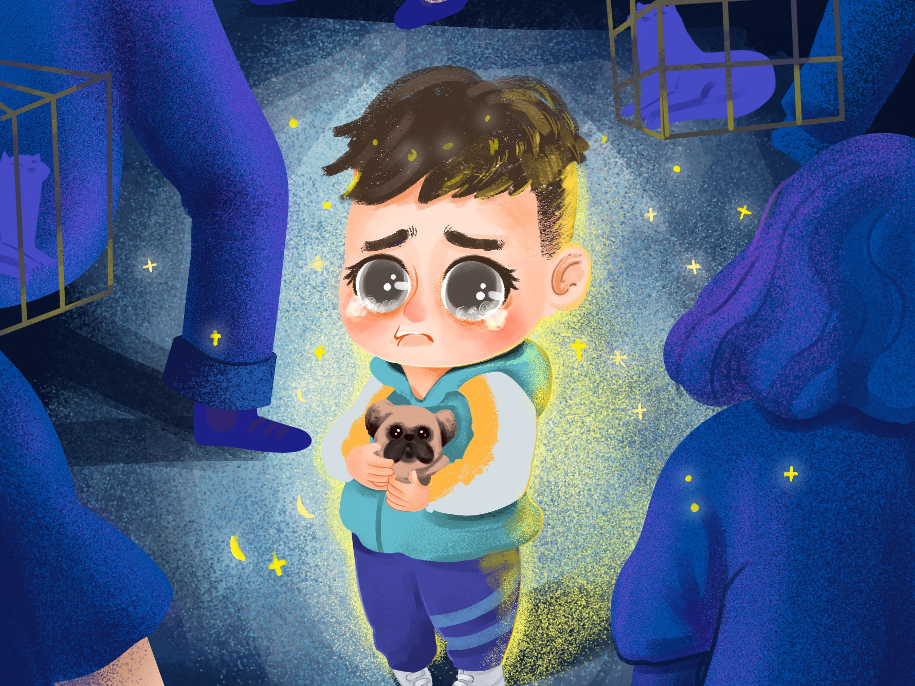 儿童插画，人群中的小男孩_火火HUO-站酷ZCOOL