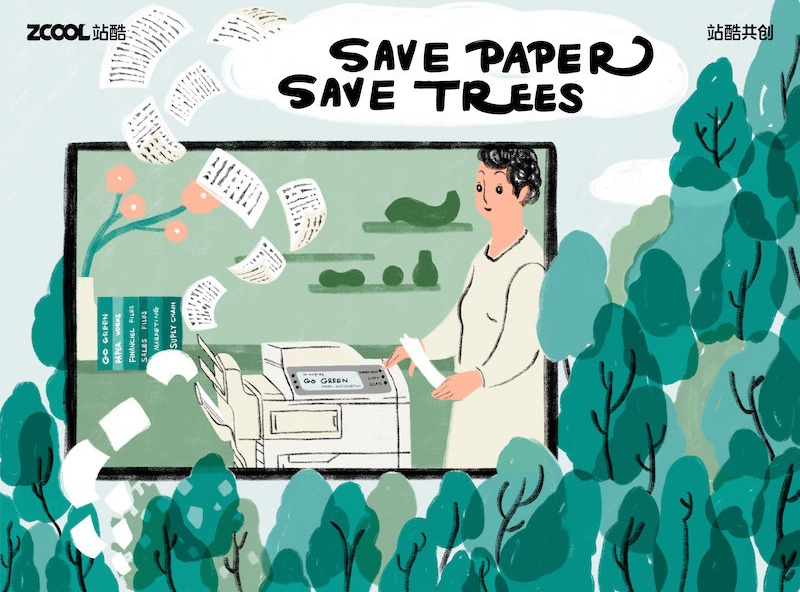 SAVE PAPER，SAVE TREES_SUSYSKETCH-站酷ZCOOL