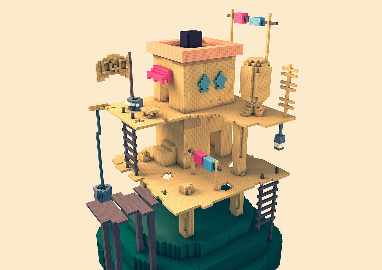 C4D制作8bit像素风场景_林凡LIN_FAN-站酷ZCOOL