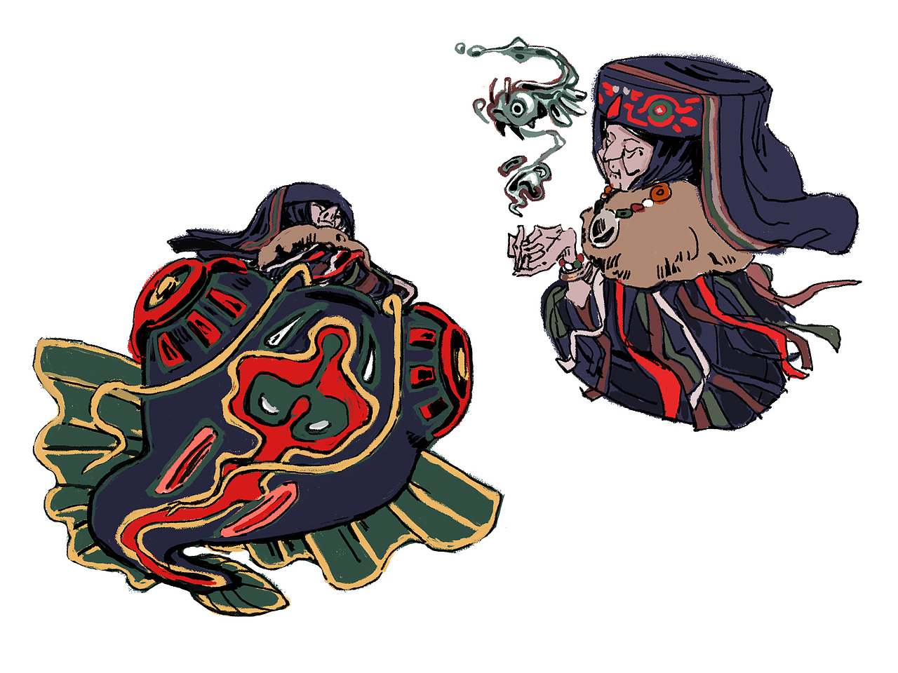 角色设计_怪兽和带兜帽的人_DING_C-站酷ZCOOL