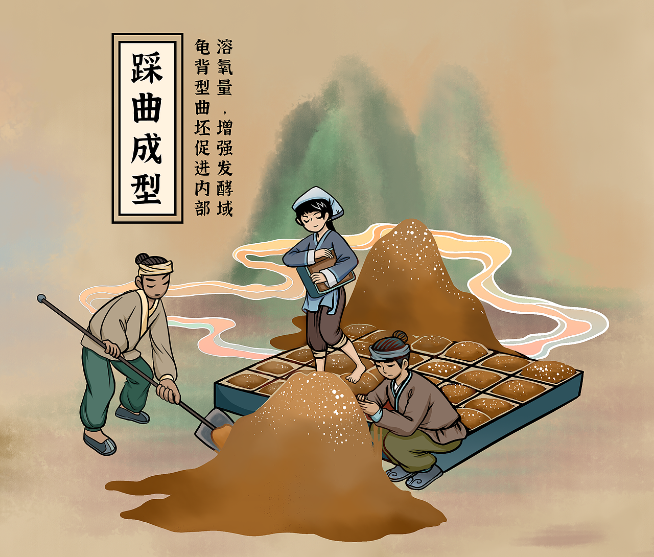 民族酒业12987酿酒工艺插画之制曲篇_byRAVEN-站酷ZCOOL