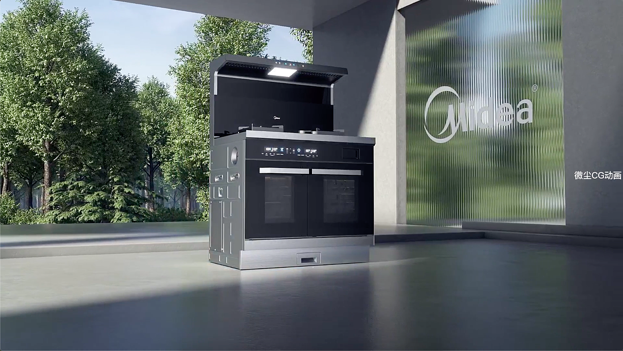 美的新一代顶侧双吸集成灶 左烤右蒸LS5_微尘CG动画-站酷ZCOOL