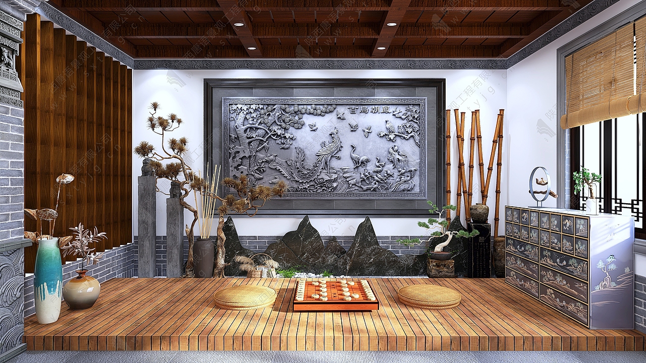 百鸟朝凤中式会客厅_tyzd-站酷ZCOOL