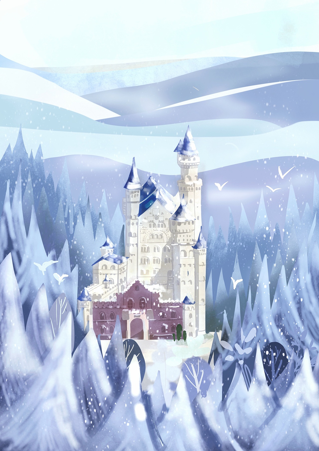 雪中天鹅堡_小红Holly-站酷ZCOOL