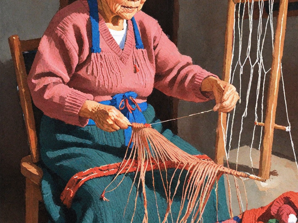 油画，织毛衣的奶奶_Sunny老师-站酷ZCOOL