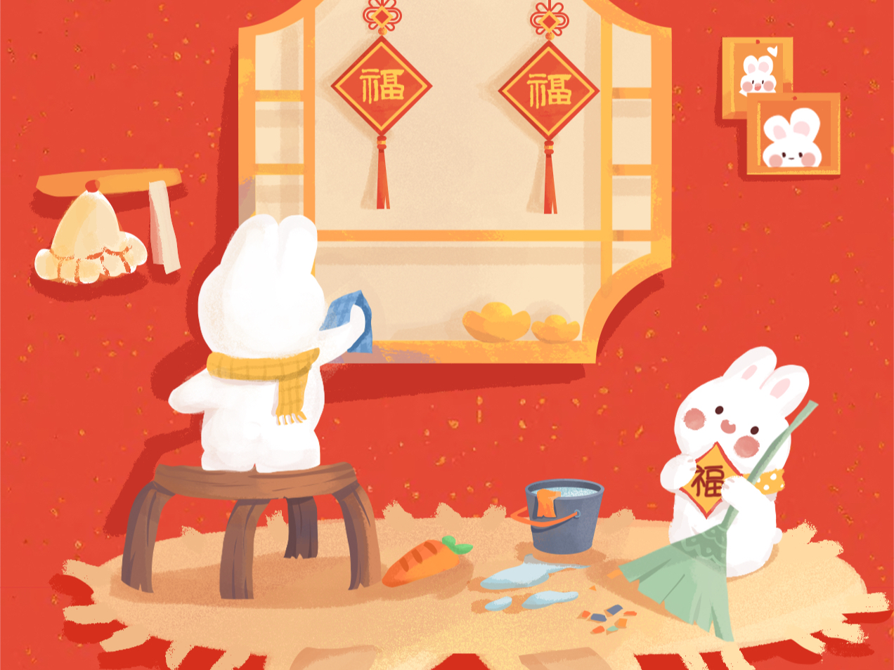 年俗插画-兔年插画海报_麋鹿Milu_-站酷ZCOOL
