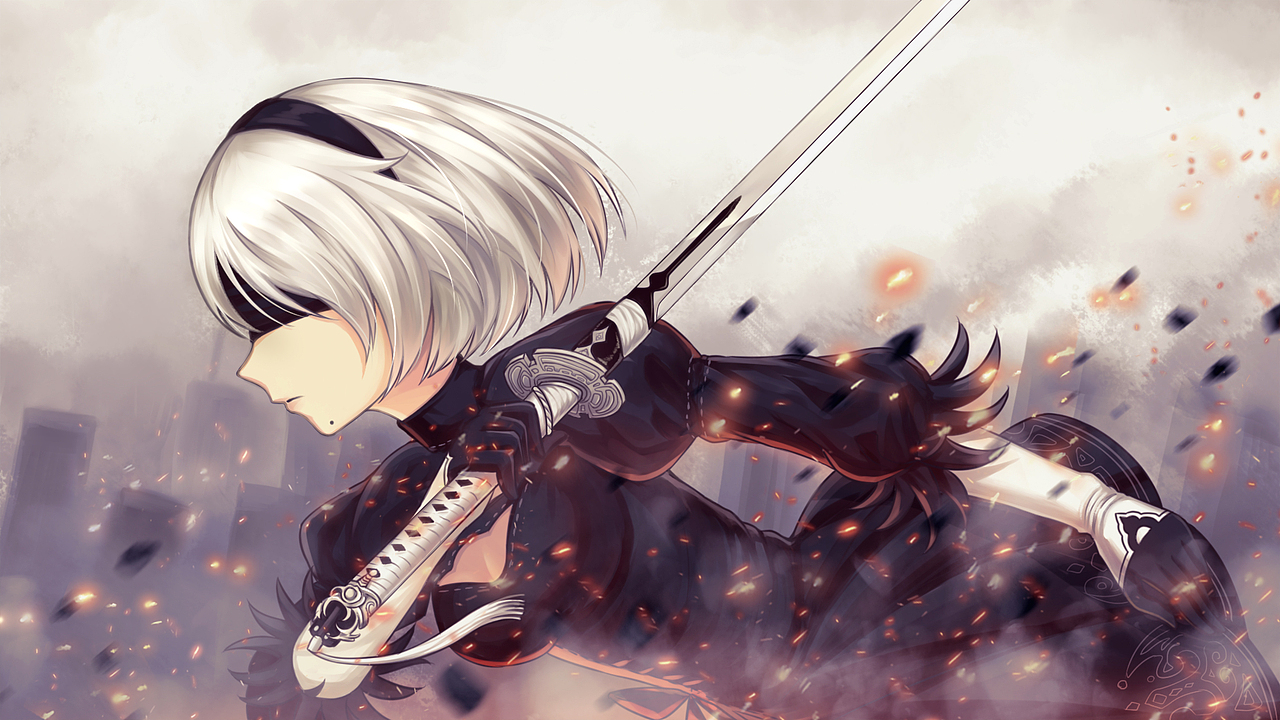 尼尔机械纪元，2B同人日系插画定做，海报定做_纯棉内芯-站酷ZCOOL