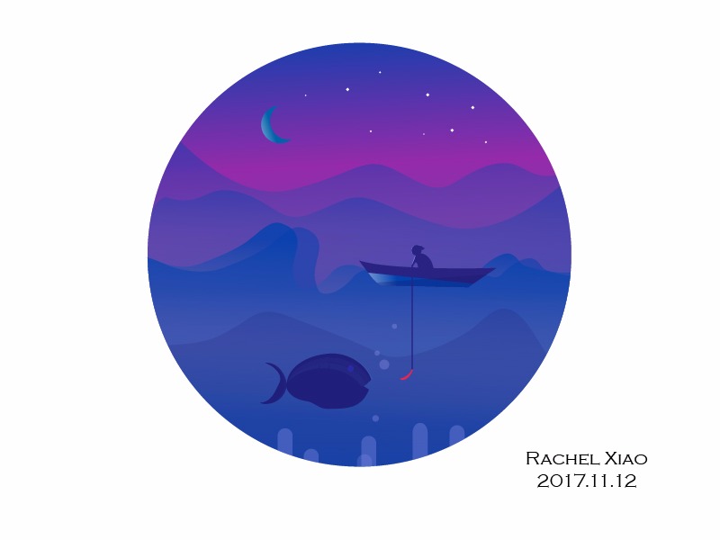 静谧的夜，垂钓的你|插画_RachelYa-站酷ZCOOL