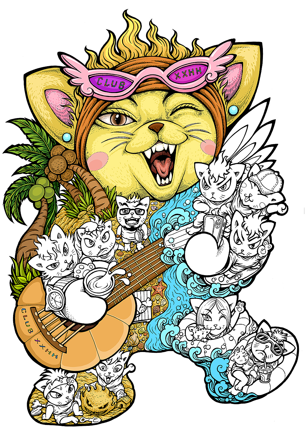 我与潮牌club xxhh合作的新图《冰火人猫咪图》|Illustration|Commercial illustration|傅淳强 ...