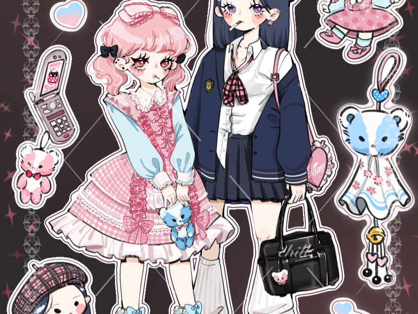 貼紙發放｜COUPLE系列:LOLITA&JK_10翅1桶-站酷ZCOOL