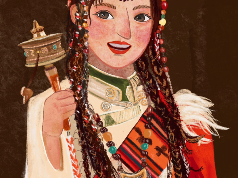 挑战100张人物插画|85/100 少数民族-藏族_RiNa热小娜-站酷ZCOOL