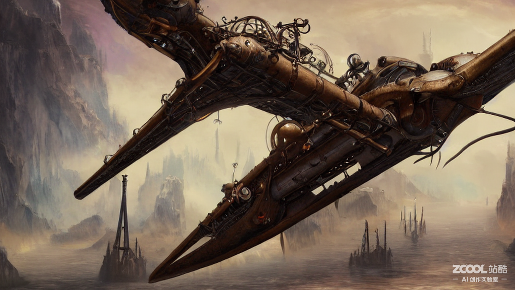 #AI创作实验室#铁壁机器翼龙驾驶蒸汽飞船_Z517063893-站酷ZCOOL