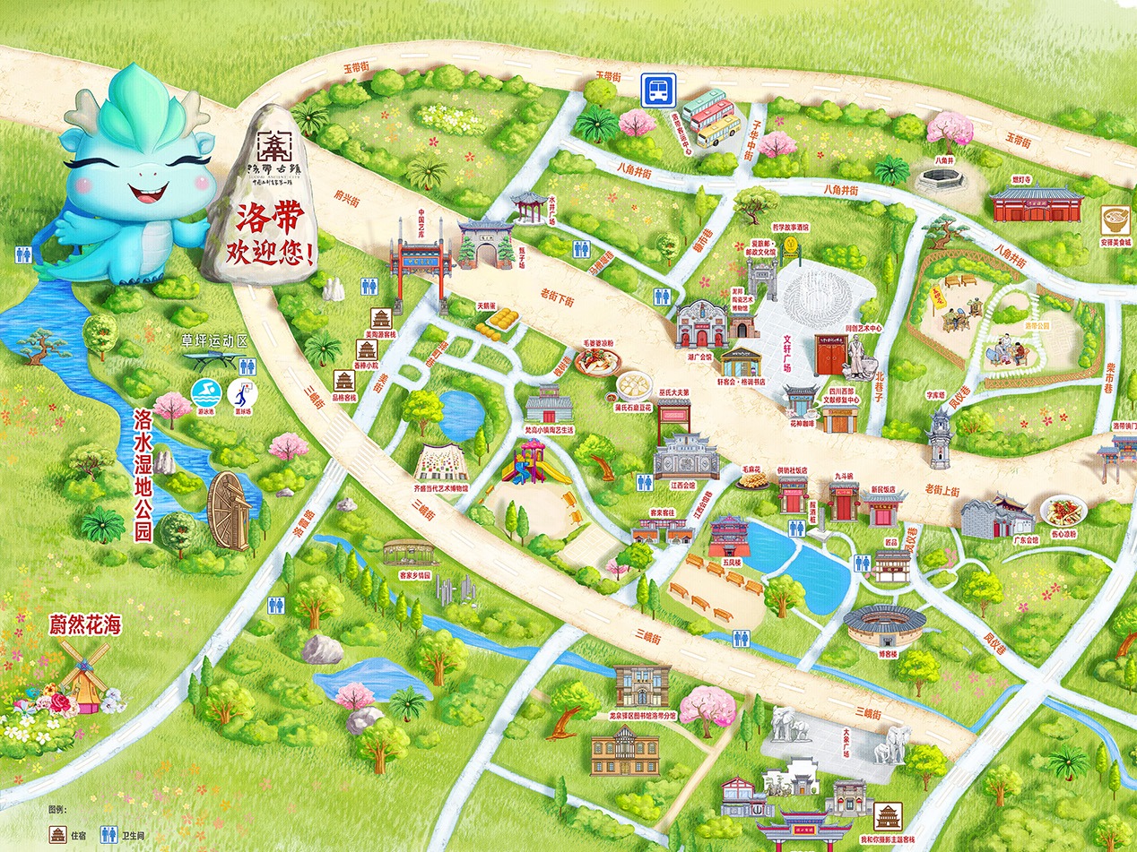 洛带古镇景区手绘地图_春和绘-站酷ZCOOL