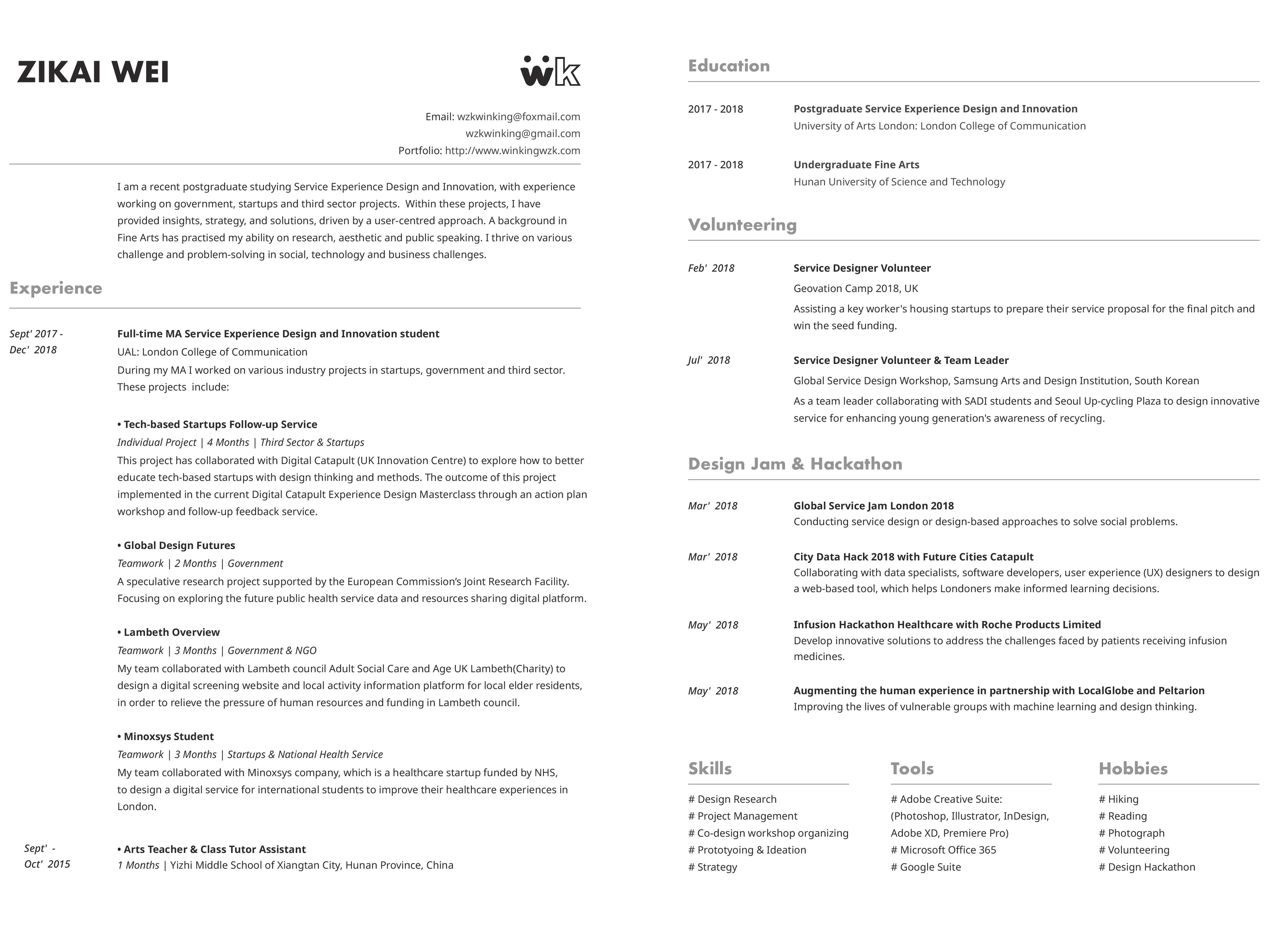 Zikai Wei resume_梦然一惊-站酷ZCOOL