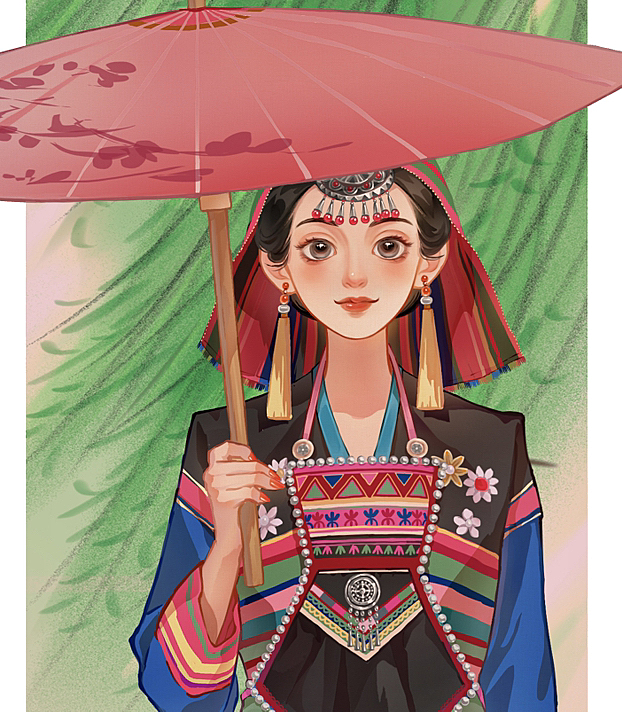 （少数民族插画）基诺族女孩柿子葉 站酷zcool