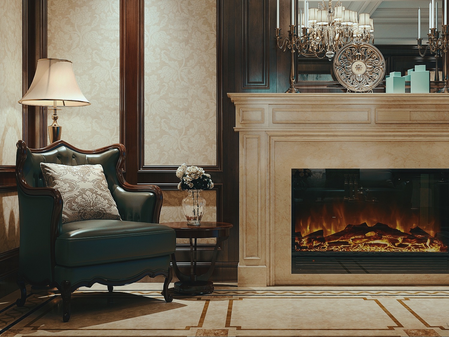 写实效果图，美式客厅_yujie_78-站酷ZCOOL