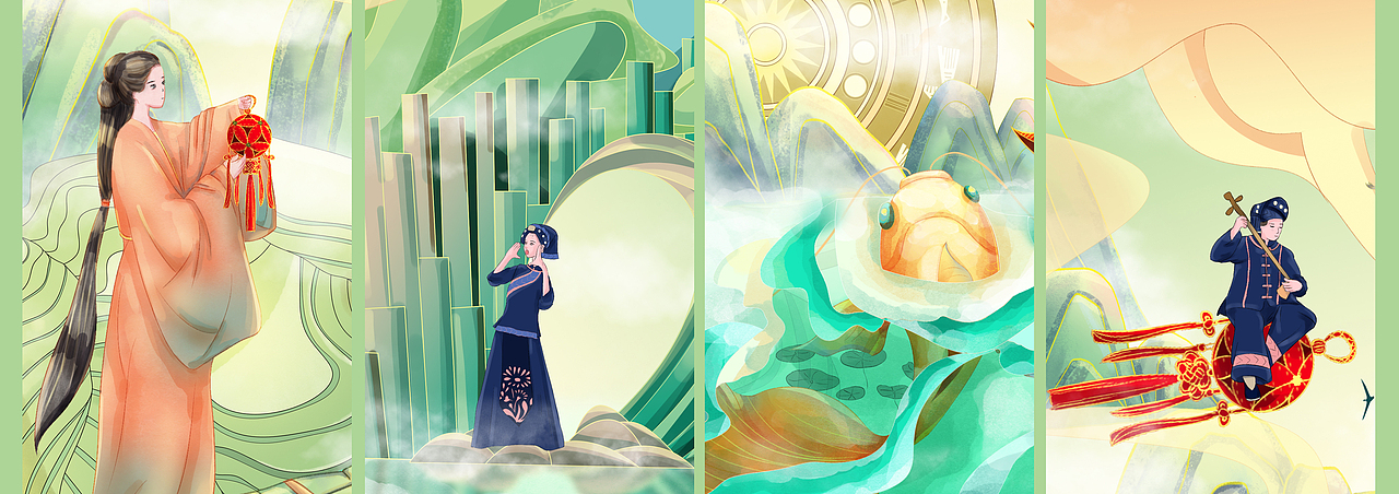 城市文化广西桂林壮族国潮商业插画_mantou馒头-站酷ZCOOL