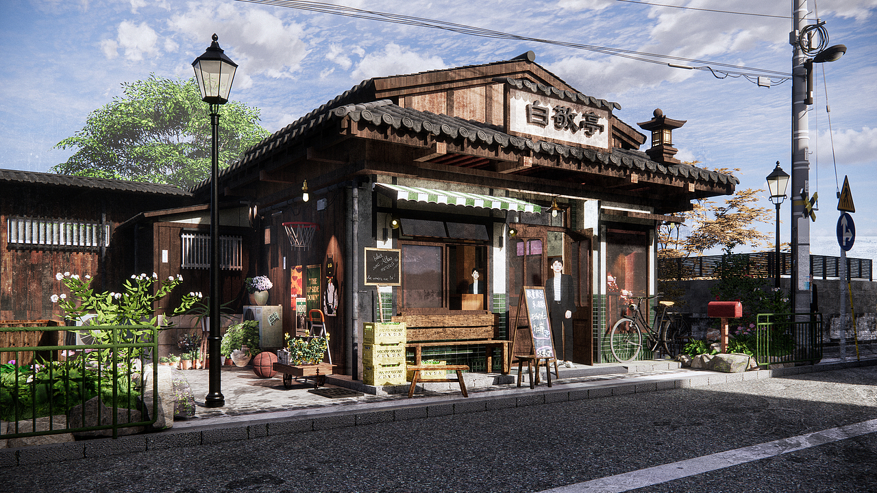 ENS-OPPO有求必应屋TVC小店外面渲染图_DZPr-站酷ZCOOL