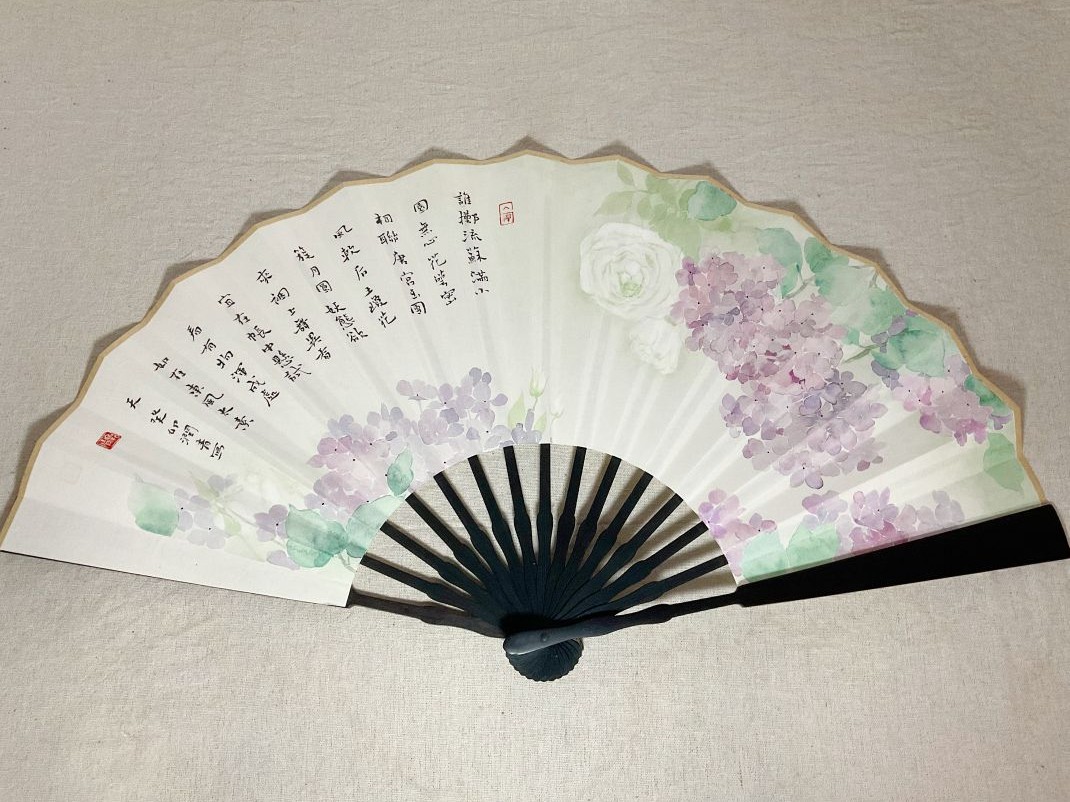 打算画100把折扇之绣球花_字安吉Anji-站酷ZCOOL