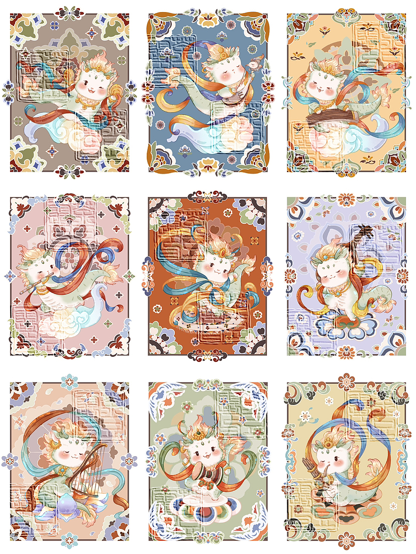 原创IP插画🌟敦煌龙龙9张（全）_Chadolu茶豆露-站酷ZCOOL