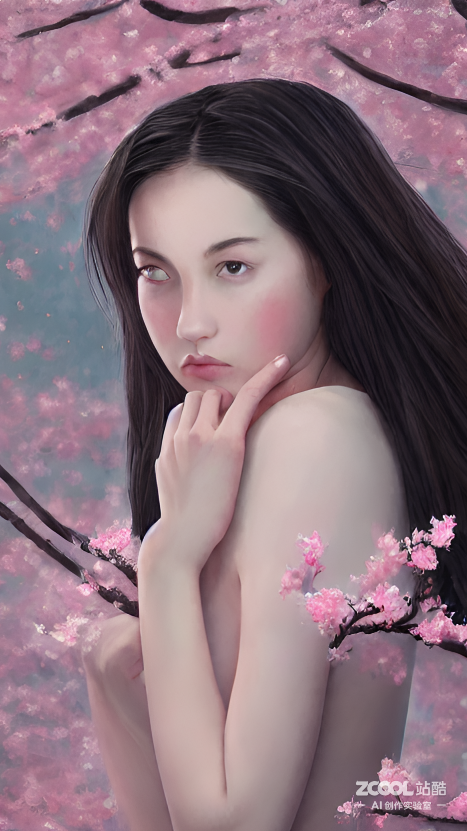 #AI创作实验室#一棵樱花树下悲伤的姑娘_华佗zzz-站酷ZCOOL