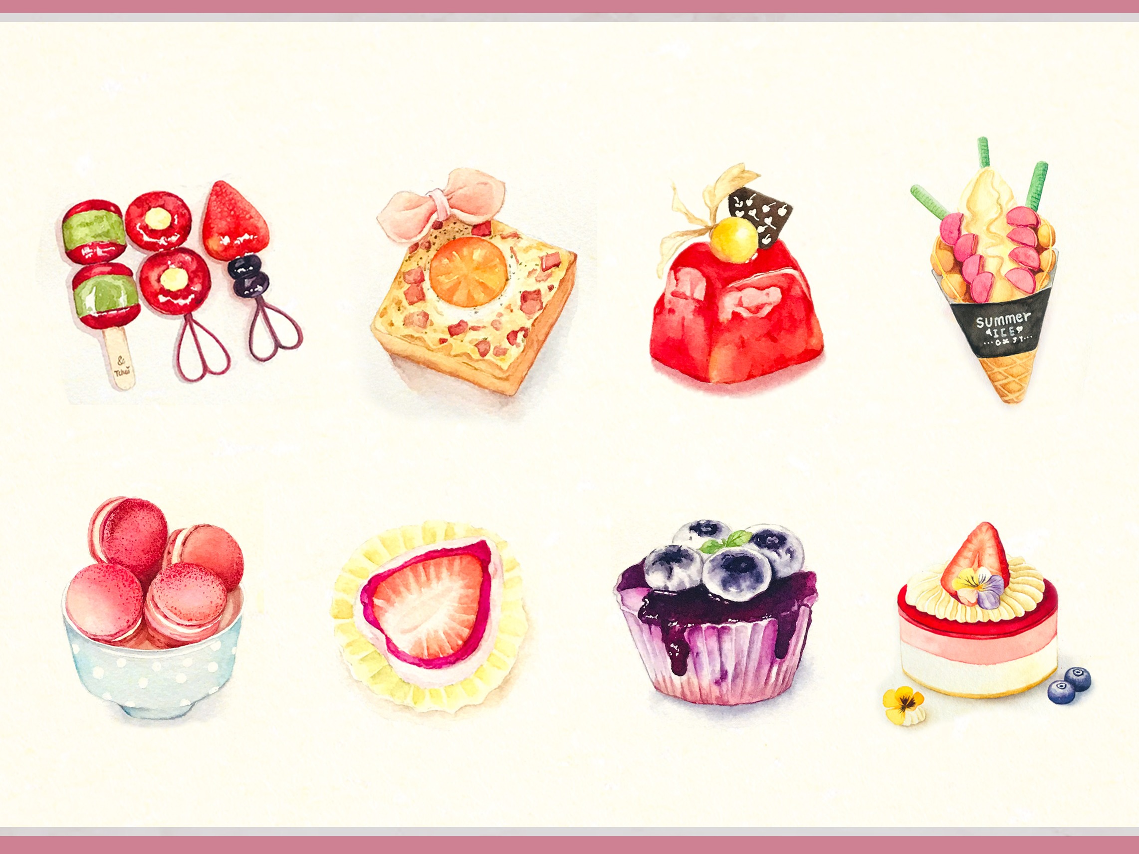 水彩画—甜品美食_漫步8899-站酷ZCOOL