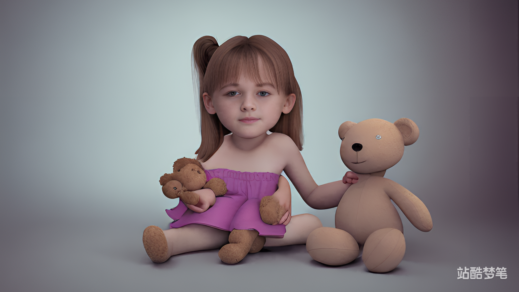 #站酷梦笔#A little girl holding a teddy bear ,3d a_伟大的院长-站酷ZCOOL