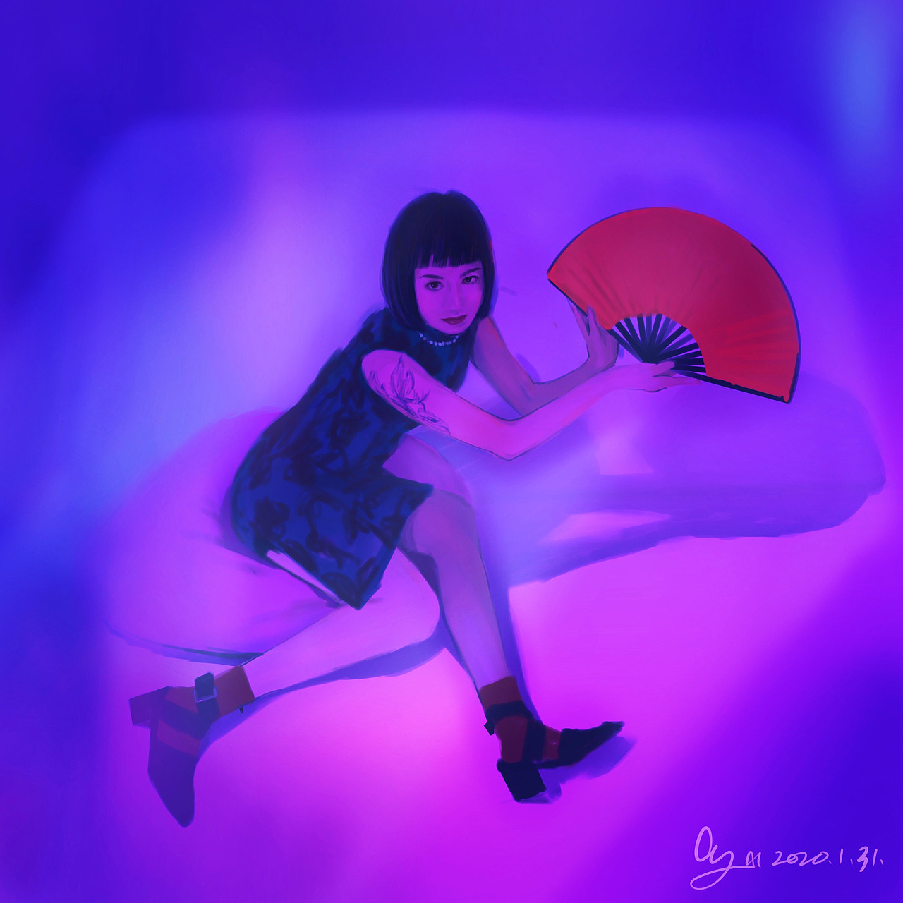 【插画】穿着旗袍的赛博朋克女孩_QY11-站酷ZCOOL