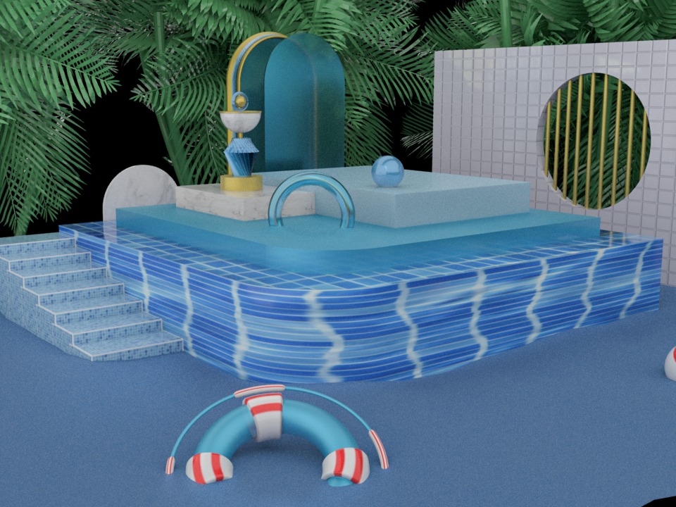 C4D临摹海面蓝色玻璃场景建模-新手_梦云雨9955-站酷ZCOOL