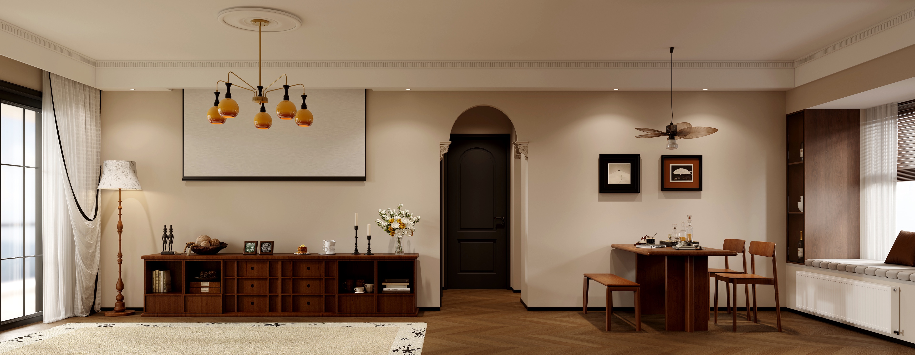 小户型-复古风客餐厅_效果图LS-站酷ZCOOL