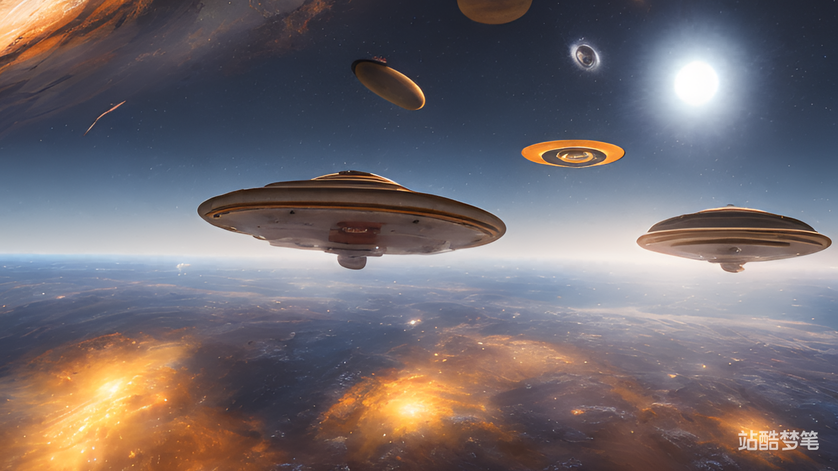 #站酷梦笔#宇宙星空，UFO,流星雨，宇航员，行星_红鬼KK-站酷ZCOOL