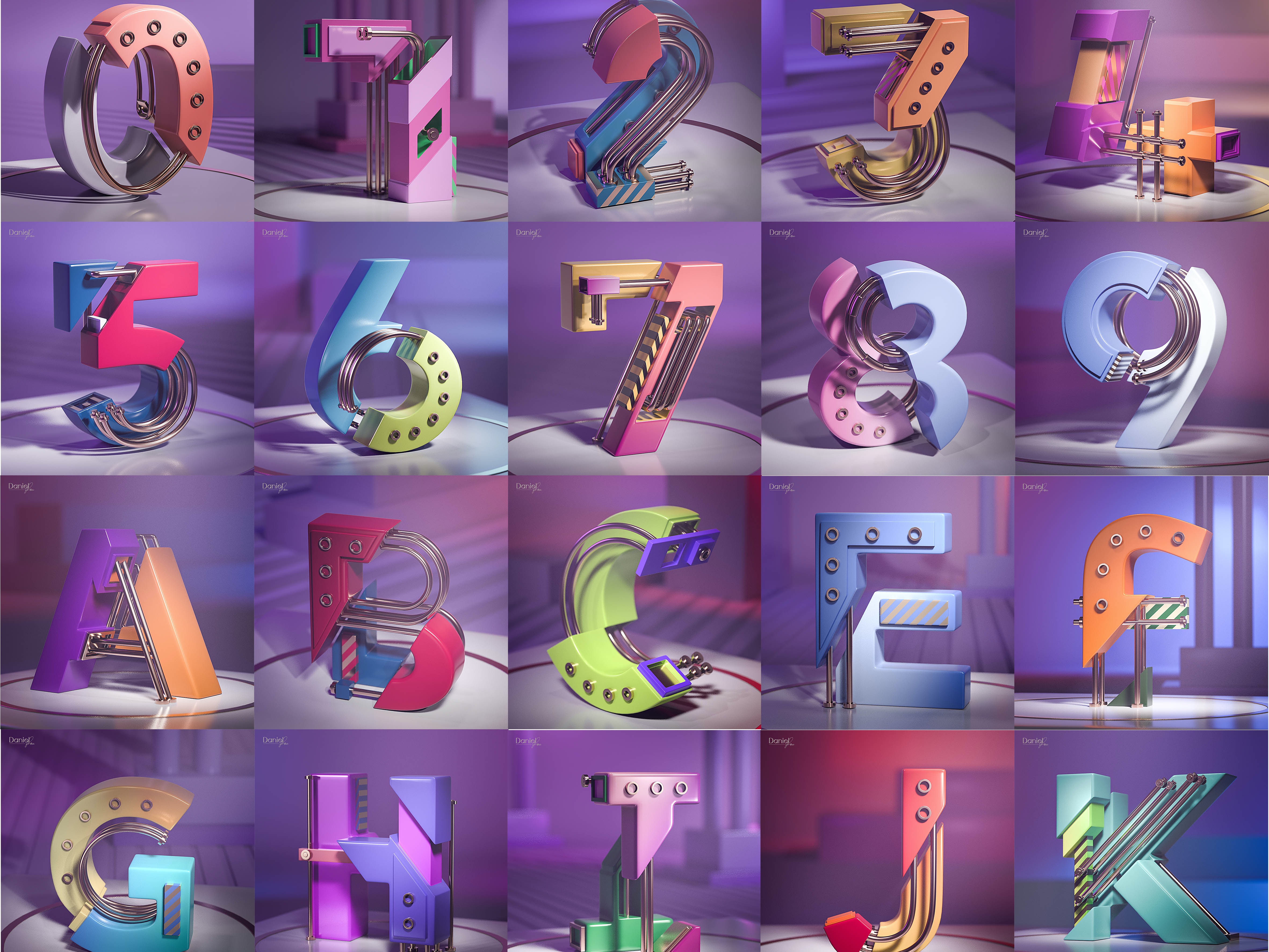 立体数字、字母——C4D建模、阿诺德渲染_道德周Daniel-站酷ZCOOL