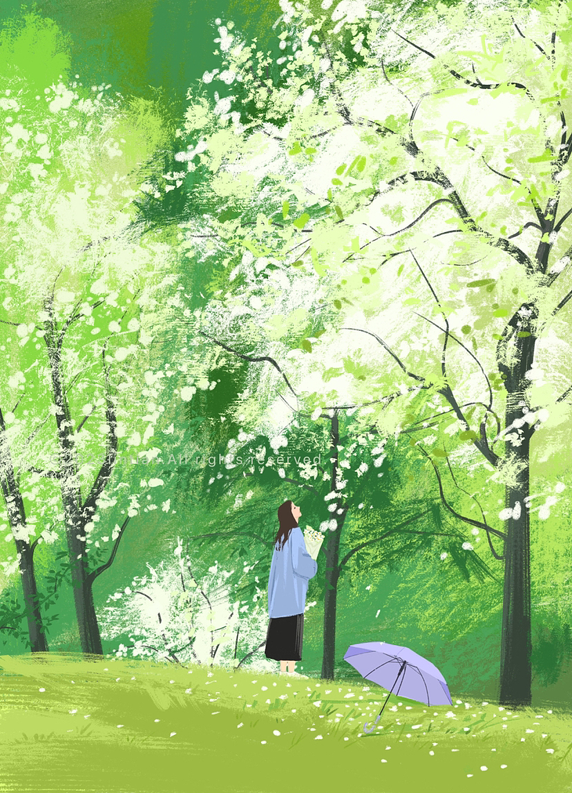 慢慢走过春天｜procreate插画_林田lisa-站酷ZCOOL