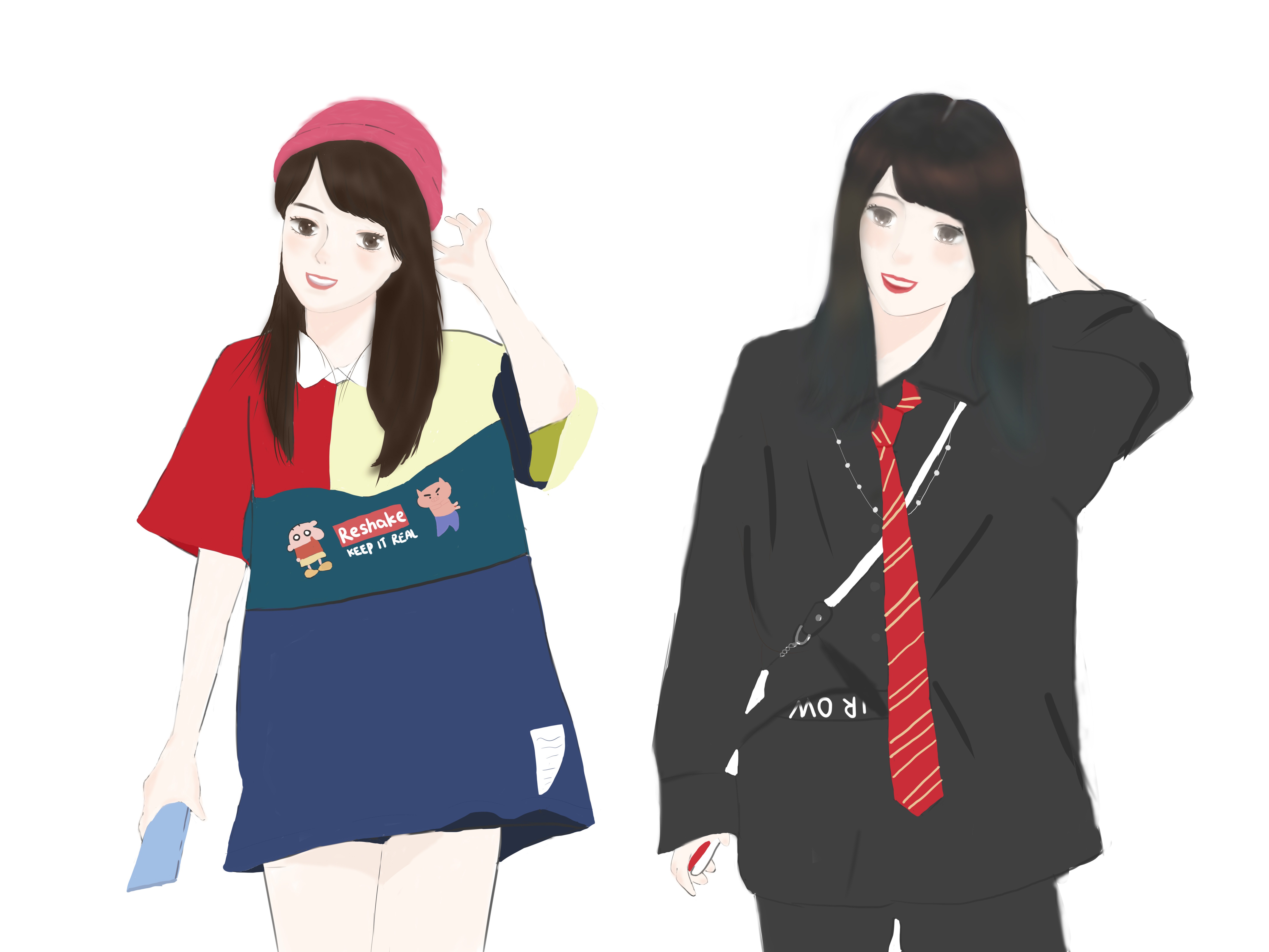 两个女孩_阿霁AJI-站酷ZCOOL