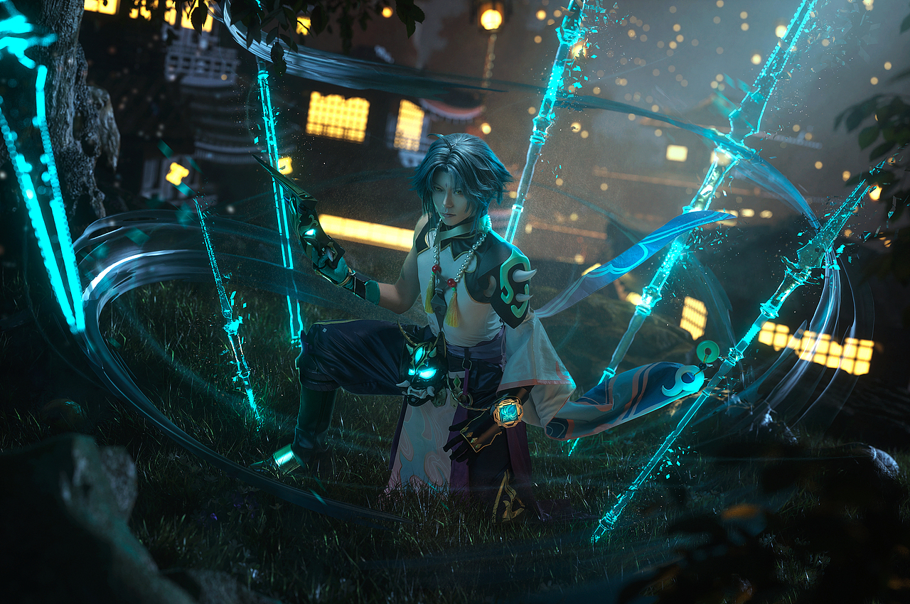 【COS合成摄影】原神-魈，真人+3D场景合成_Mingyin3-站酷ZCOOL