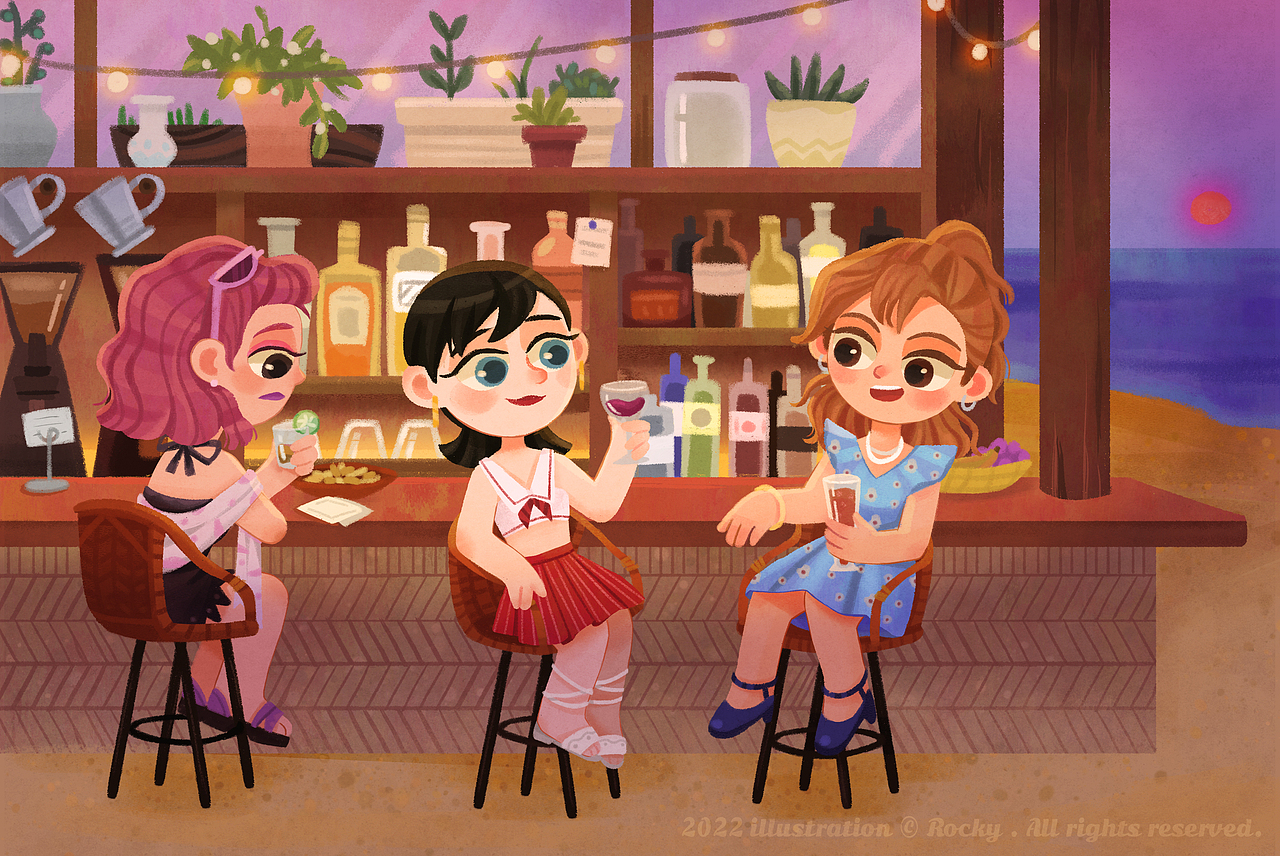 海滩酒吧【附插画教程】_插画师Rocky-站酷ZCOOL