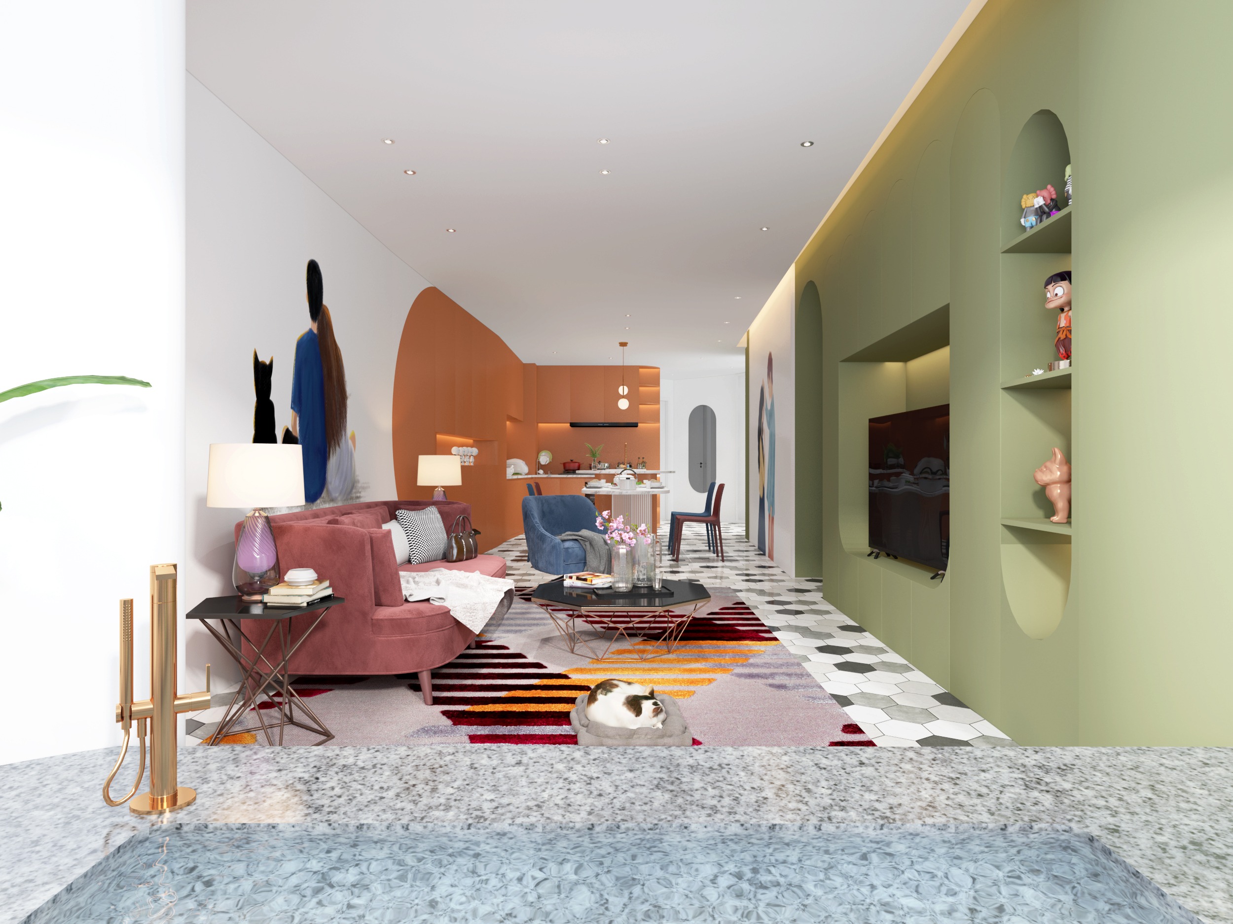 马卡龙客厅空间_异乡人c-站酷ZCOOL