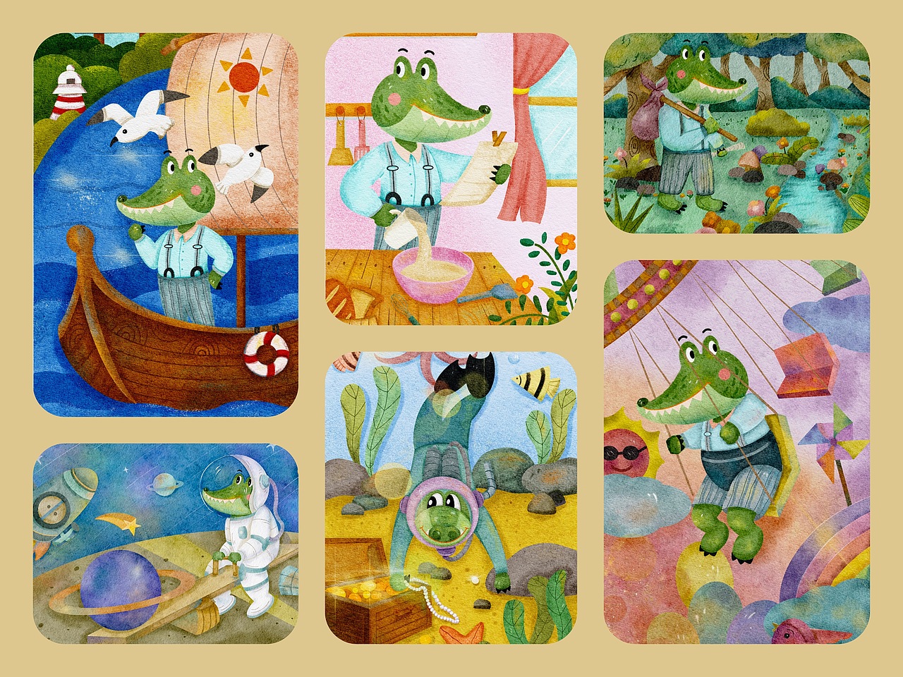 儿童插画之《小鳄鱼游记》_插画师ALing-站酷ZCOOL