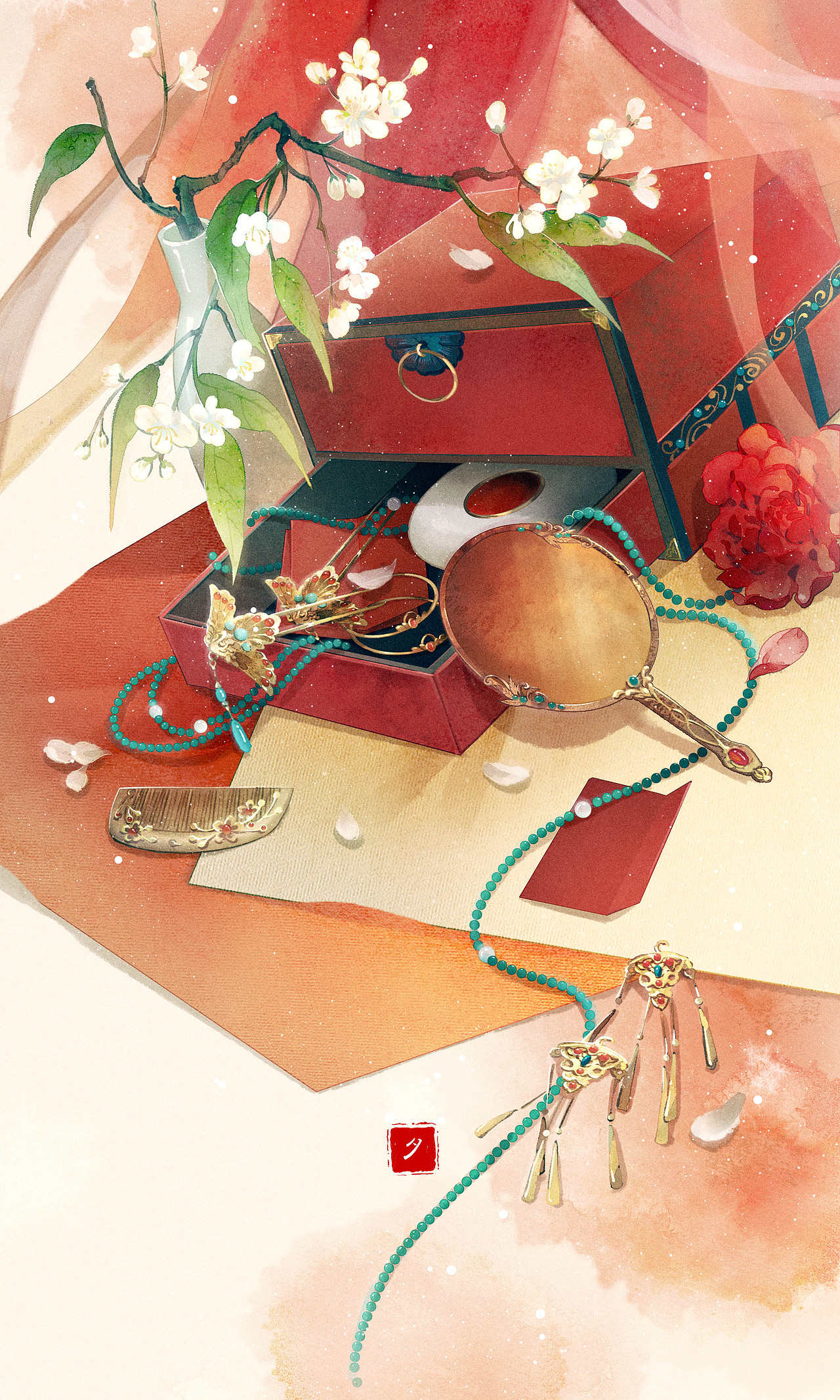 古风静物插画-红妆_不闻今夕-站酷ZCOOL