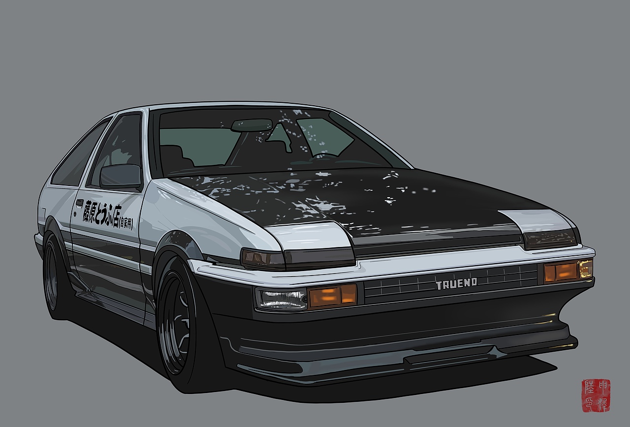 汽车手绘 AE86 头文字D_拿画笔的APE-站酷ZCOOL