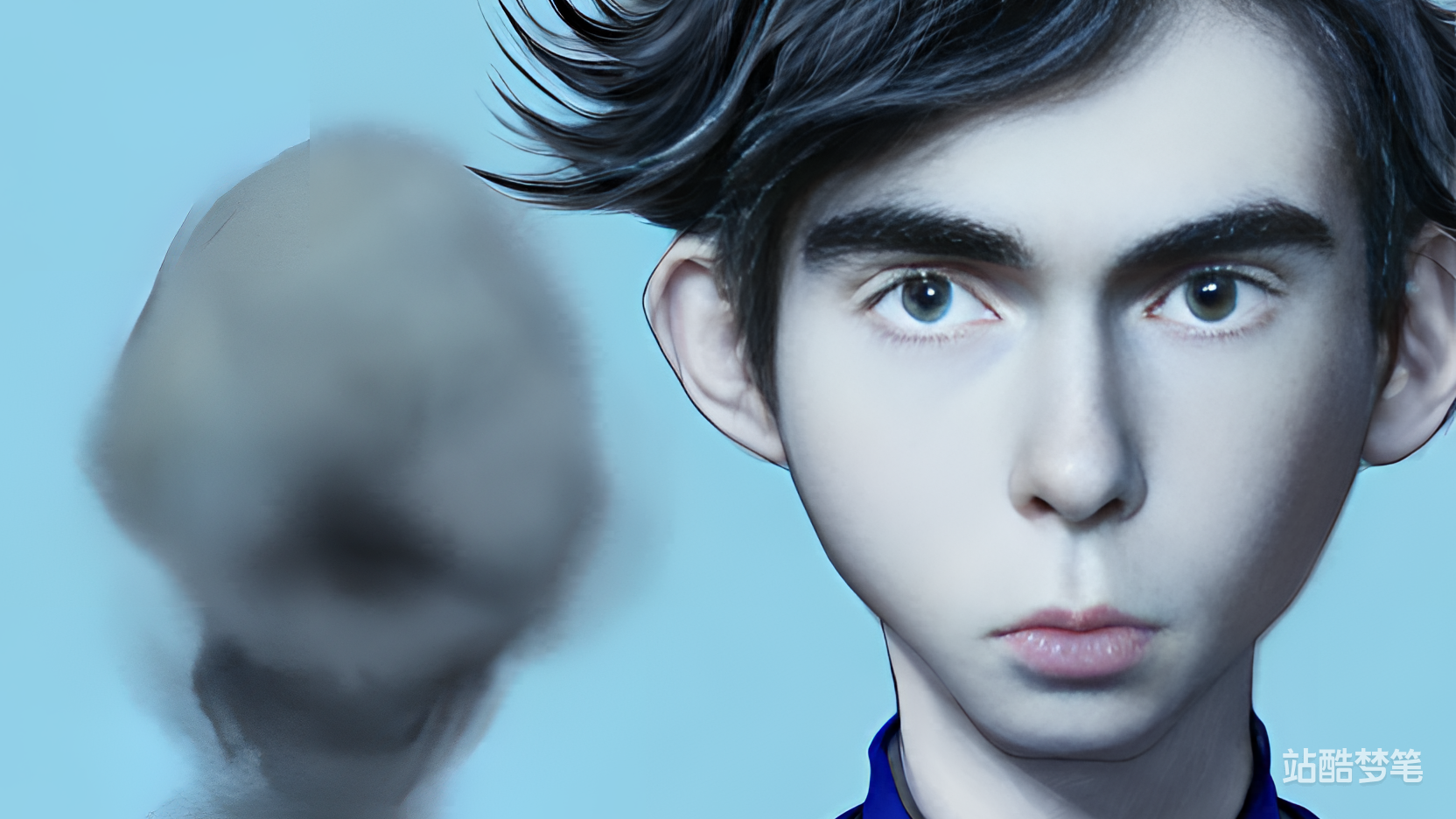 #站酷梦笔#蓝白色调背景的数码天才的头像，吉卜力_Z723259262-站酷ZCOOL