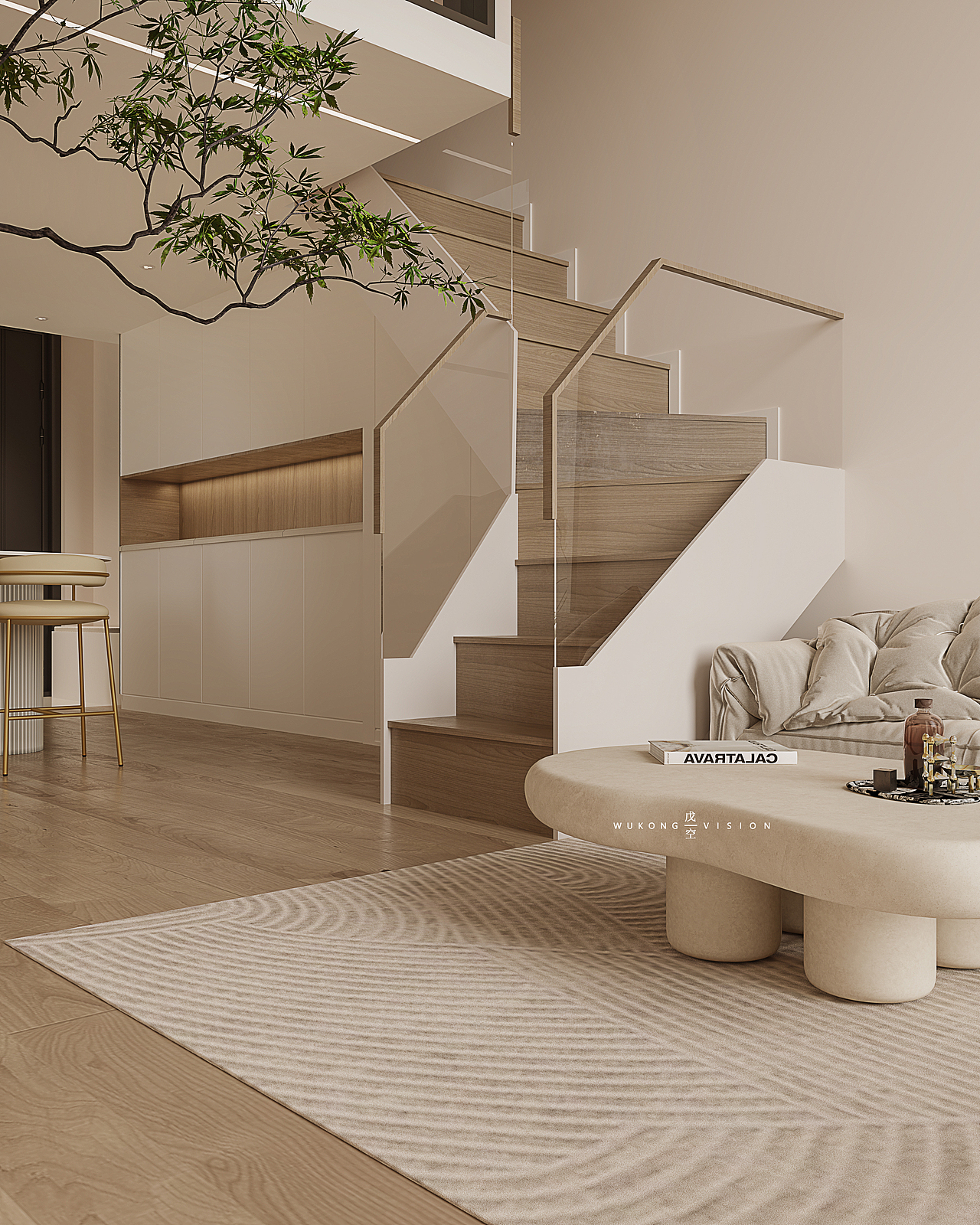 戊空效果图 一 奶油色loft公寓_戊空视觉-站酷ZCOOL