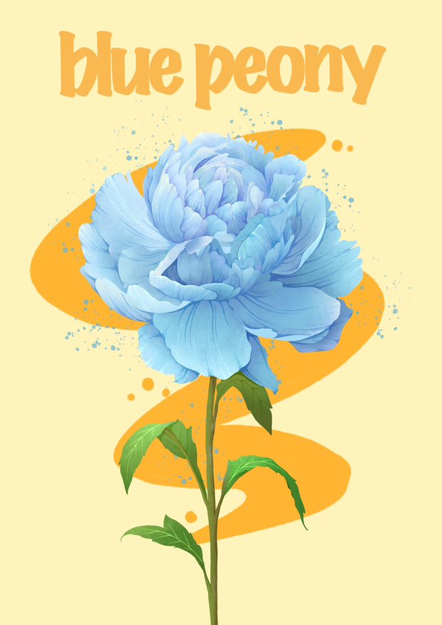 iapd扁平肌理风｜蓝色牡丹_糖炒李子li-站酷ZCOOL