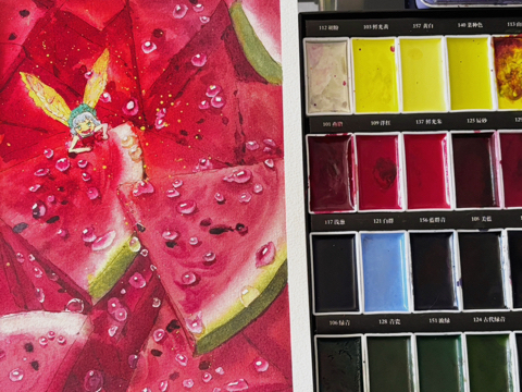 一只贪吃的精灵遇见美味可口的西瓜🍉_Aling阿零-站酷ZCOOL