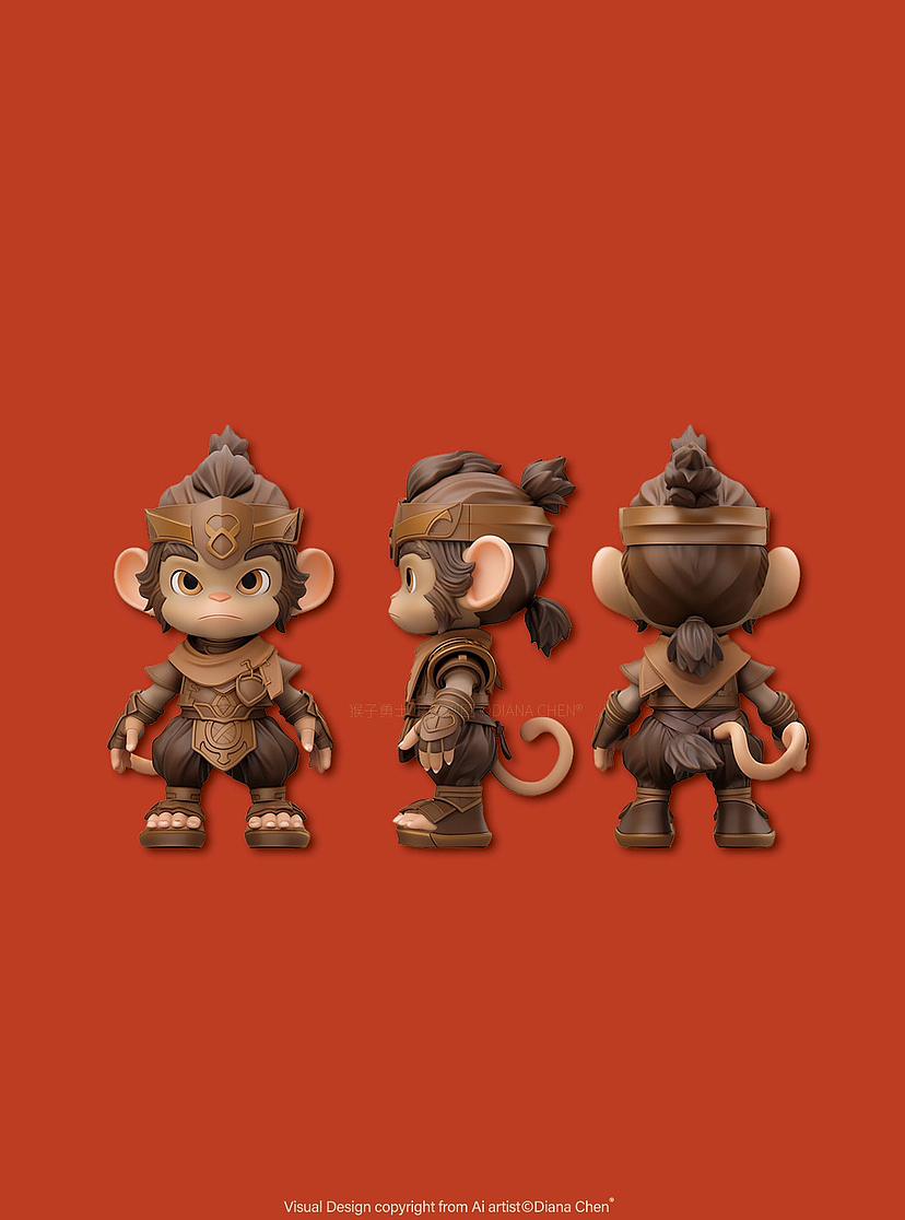 Ai新年守护者，盲盒3D猴子卡通IP三视图🐒_DIANACHEN®设计-站酷ZCOOL