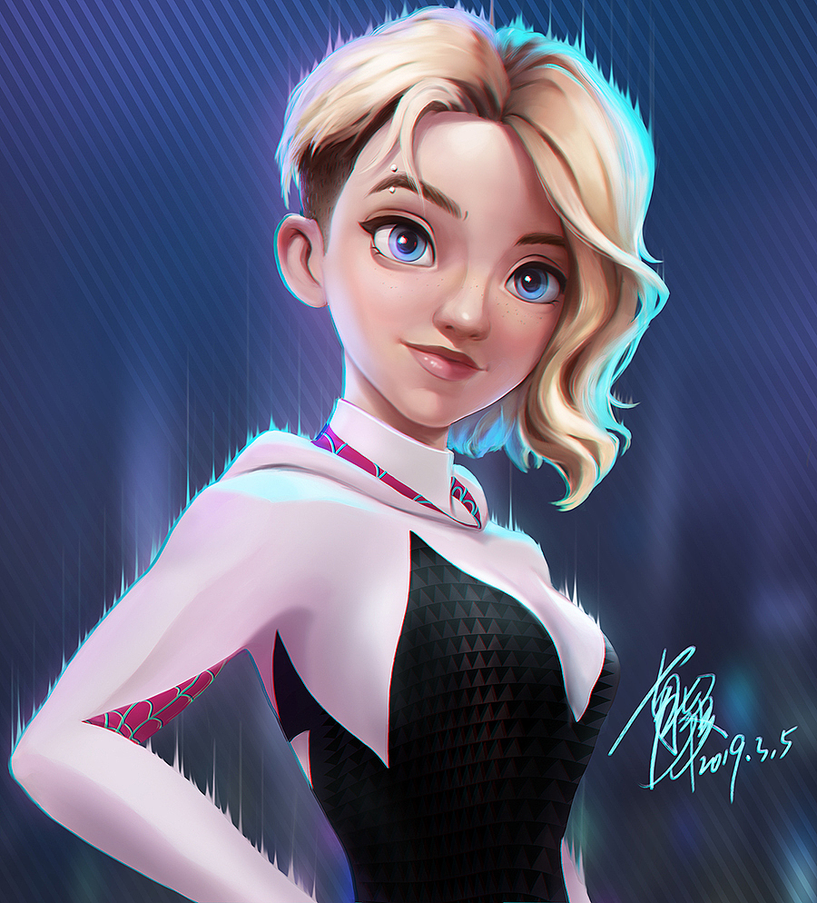 厚涂一张女蜘蛛侠Gwen Stacy_萌娜丽莎花橘子-站酷ZCOOL