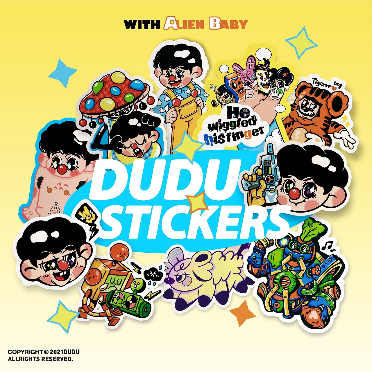 原创插画贴纸｜DUDU WITH ALIEN BABY系列贴纸 _胀肚肚噢_-站酷ZCOOL