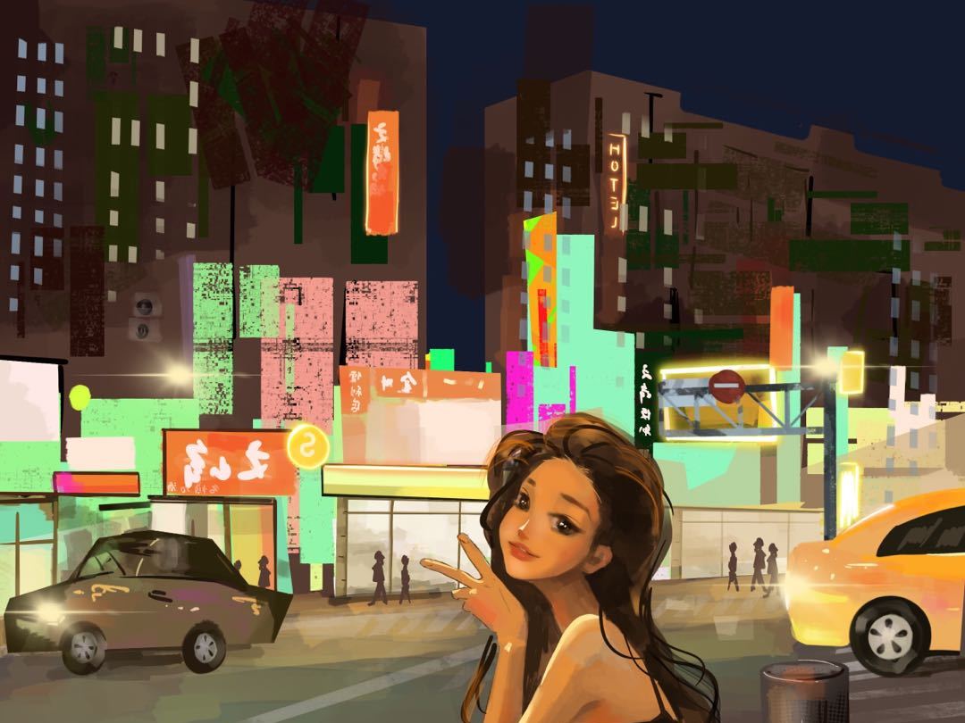 夜景手绘插画_艾伦song-站酷ZCOOL