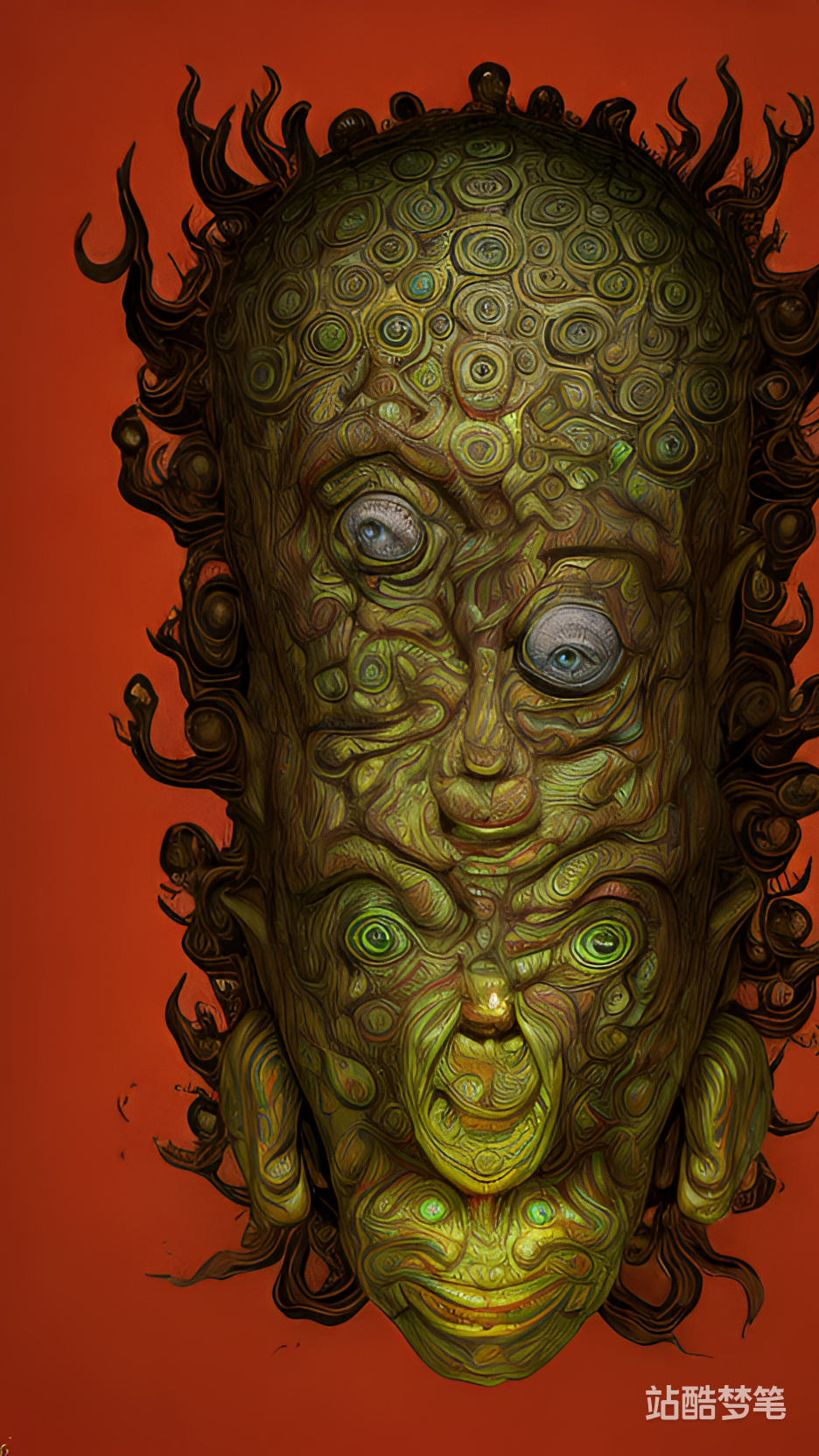 #站酷梦笔#佛头，克苏鲁，超详细，错综复杂，高度详细_hitwh-站酷ZCOOL