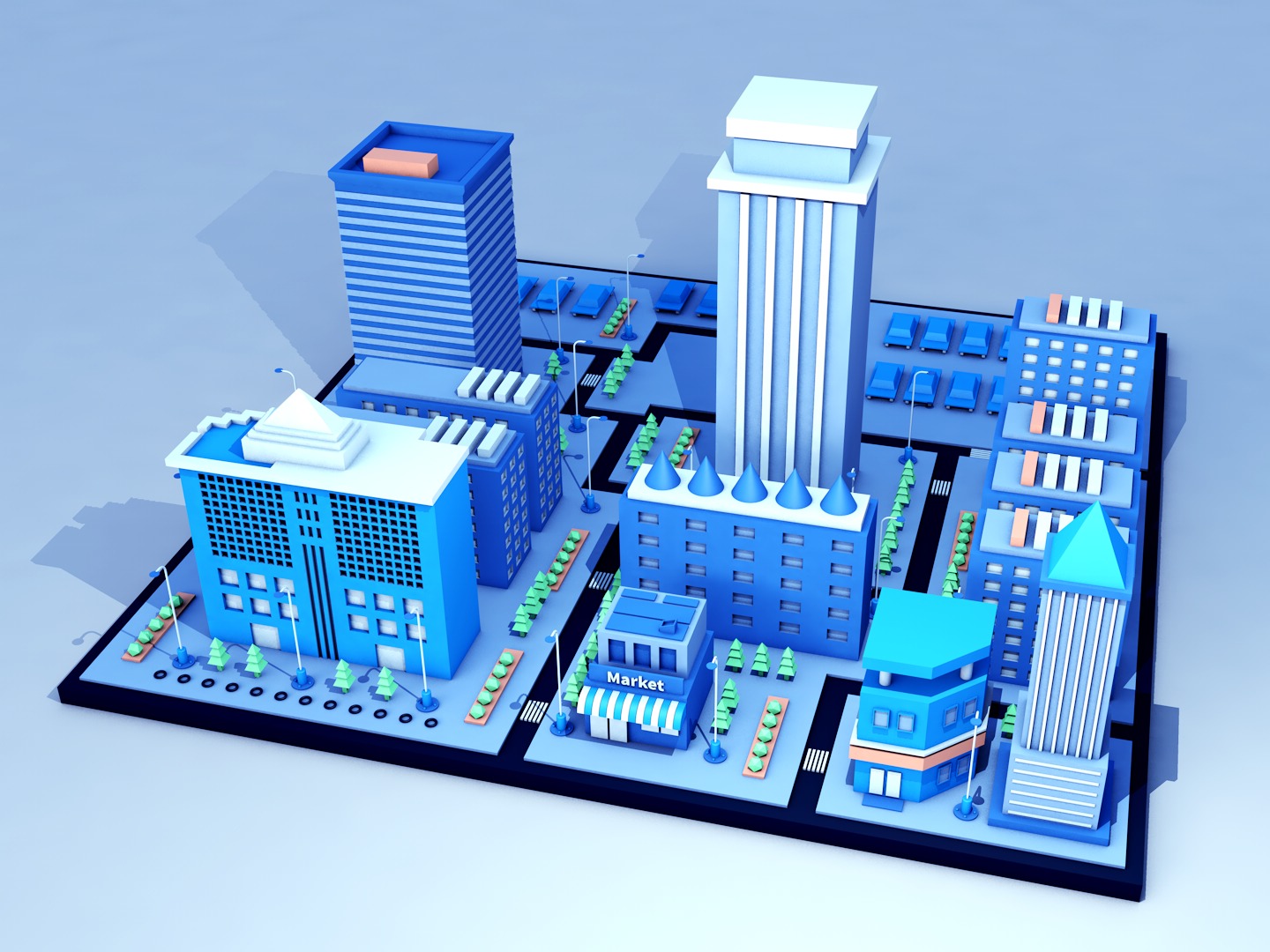 c4d-蓝色都市_盐de插画屋-站酷ZCOOL